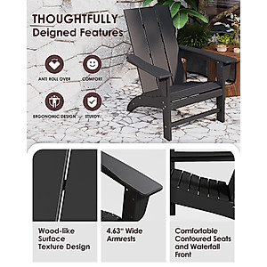 Poly Lumber Adirondack Chairs Set of 2, All-Weather Resistant Outdoor Patio Chairs, Look Like Wood, Pre-Assembled Outdoor Fire Pit Chair for Pool, Deck, Backyard, Garden, Black