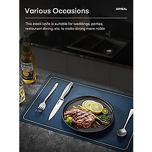 Aiheal Serrated Steak Knife Set, Stainless Steel Steak Knives Set of 8, Never Needs Sharpening Dinner Knives, Micro Serrated Steak Knives with Gift Box