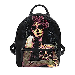 Fashion Women's Mini Backpack Purse Cool Cartoon Skull Printed Pu Leather Rucksack