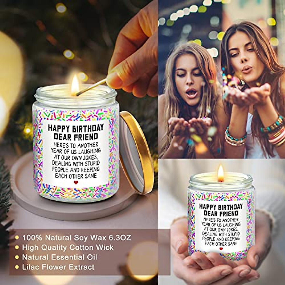 Happy Birthday Gifts for Women, Best Friends, BFF Friendship Gifts for Women Friends Gifts for Women, Best Friends, Her, Female, Sister, Coworker, Classmate, Bestie Present Christmas Candles Gifts