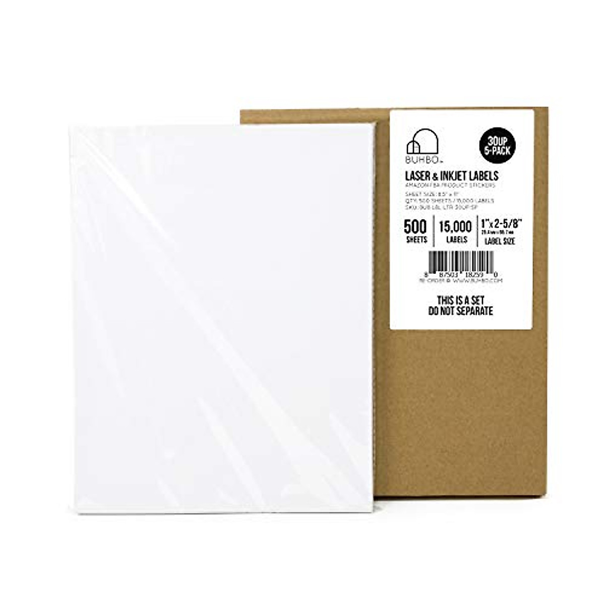 Buhbo 30-UP FBA Product Sticker Labels 1" x 2-5/8" Address Labels for Laser & Ink Jet Printers (500 Sheets, 15,000 Labels)