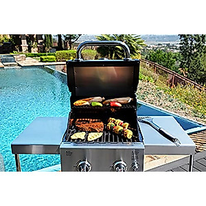 Permasteel 2-Burner Propane Gas Grill, BBQ Grill with Foldable Side Tables & Tool Hooks, Perfect for Outdoor Cooking, Patio & Garden, Black