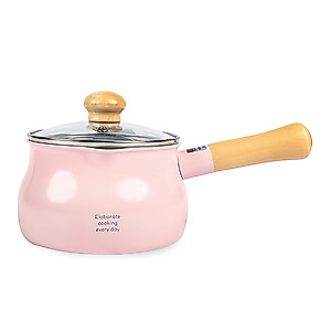 Japanese-style Small Milk Pot Non-Stick Coating Hot Milk Small Soup Pot, 1.2L, 5 cups, Imitation Enamel Pot Butter, Chocolate, Cream, Cheese Warmer,(Pink)
