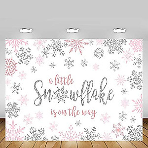 MEHOFOND 8x6ft Winter Snowflake Girl Baby Shower Photo Background Props Pink and Silver Backdrops Party Decoration Winter Wonderland Photo Photo Banner for Dessert Table Supplies