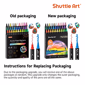 Shuttle Art 36 Colors Dual Tip Acrylic Paint Markers, Dot Tip and Fine Tip Acrylic Paint Pens for Rock Painting, Ceramic, Wood, Canvas, Plastic, Glass, Stone, Calligraphy, Card Making, DIY Crafts