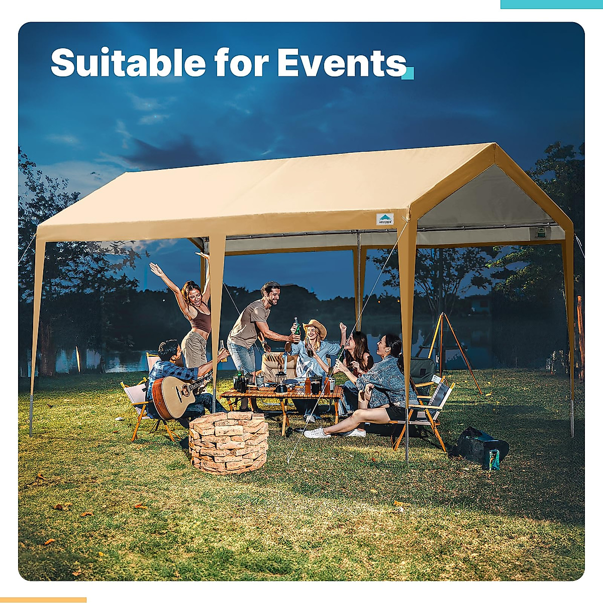 ADVANCE OUTDOOR 10x20 ft Steel Carport with Adjustable Height from 9.5 to 11 ft, Heavy Duty Car Canopy Garage Party Tent Boat Shelter Portable, Beige