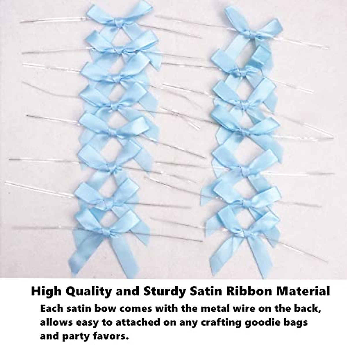 100 Pieces 3 inch Satin Ribbon Twist Tie Bows, Blue Pretied Bows with Twist Ties, Twist Bows Treats Bags, Bow Ties for Treats, Cake Pops, Baby Shower, Crafts, Gift Wrapping Favors, Cookies by GUIFIER