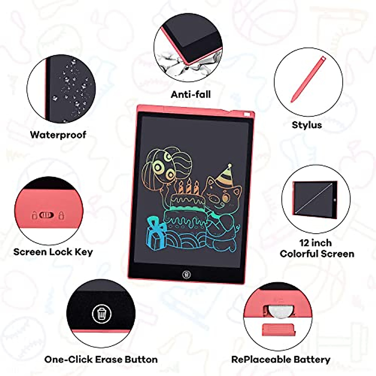 LCD Writing Tablet, Electronic Digital Writing &Colorful Screen Doodle Board, kimystam 12-Inch Handwriting Paper Drawing Tablet Gift for Kids and Adults at Home,School and Office