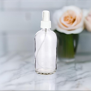 JUVITUS 8 oz Clear Boston Round Thick Plated Glass Bottle with White Fine Mist Spray (2 Pack)
