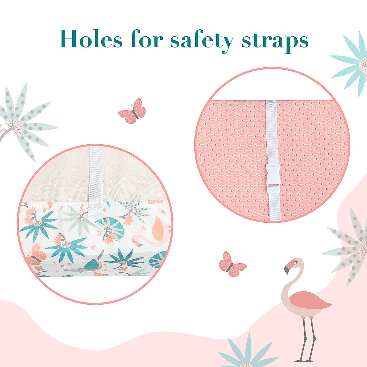 My Little Zone 100% Cotton Changing Pad Cover for Baby Girls, Flamingo - Breathable Bassinet, Mini Crib Mattress Fitted Sheets - Jungle Leaves, 32"x16" with 8" Deep Pocket, White-Coral Pink, 2 Pack