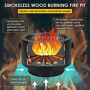 Smokeless Fire Pits for Outside with Portable Carrying Storage Bag, 13x8.7 Inch Low Smoke Camping Stove, Portable Firepits Outdoor Wood Burning for Bonfire Picnic Backyard Cooking on Beach, Black, S