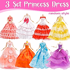 50 Pcs Doll Clothes Outfit for 11.5 Inch Doll, Doll Accessories Collection with 3 Princess Dresses+10 Dressest+6 Tops+6 Pants+5 Bikinis+5 Accessories+5 Bags+10 Shoes(Random Style)