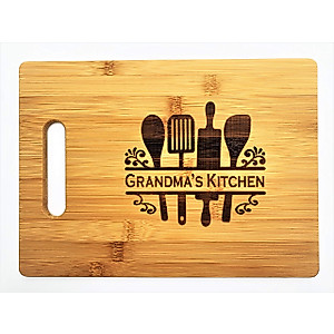 Grandma's Kitchen Engraved Bamboo Wood 9.5x13 Cutting Board with Handle for Grandmother or Mother's Day Charcuterie Butter Board
