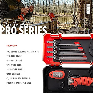 BUBBA Pro Series Lithium-Ion Electric Fillet Knife with Non-Slip Grip Handle, 4 Ti-Nitride S.S. Coated Non-Stick Reciprocating Blades, Charger and Case for Fishing