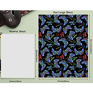 BULKYTREE Gaming Wrapping Paper with Cut Lines for Kids Boys Girls Men Birthday Holiday Party - 3 Large Sheets Video Game Gift Wrap “I'M Gaming”, Gamepad, “Play Game” Gift - 27 Inch X 39.4 Inch Per Sheet