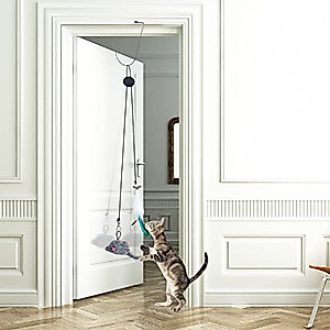 Otunrues Cat Feather Toys, Interactive Cats Toy for Indoor Cats, Hanging Cat Toys Doorway Retractable Cat Teaser Toy 4PCS Replaceable Natural Feathers Refills Play Exercise Puzzle Toys