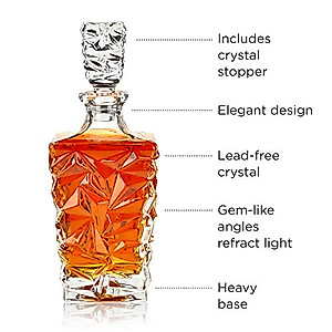 Viski Prism Whiskey Decanter, Lead-Free Crystal Liquor Carafe, Stylish Barware, Set of 1, 850 ml