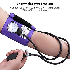 LotFancy Aneroid Sphygmomanometer with Stethoscope Kit, Universal BP Cuff (10”-16”), Adult Professional Manual Blood Pressure Monitor, Zipper Case Included, Purple