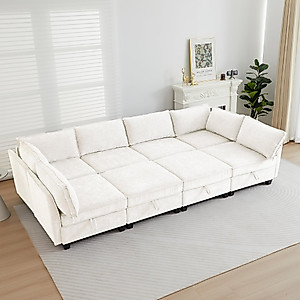 Corner Modular Sectional Sofa Set, Convertible L Shaped Couch with Storage, 6 Seater Sofa Modular with Ottomans and Reversible Chaise for Living Room, Office (Beige)