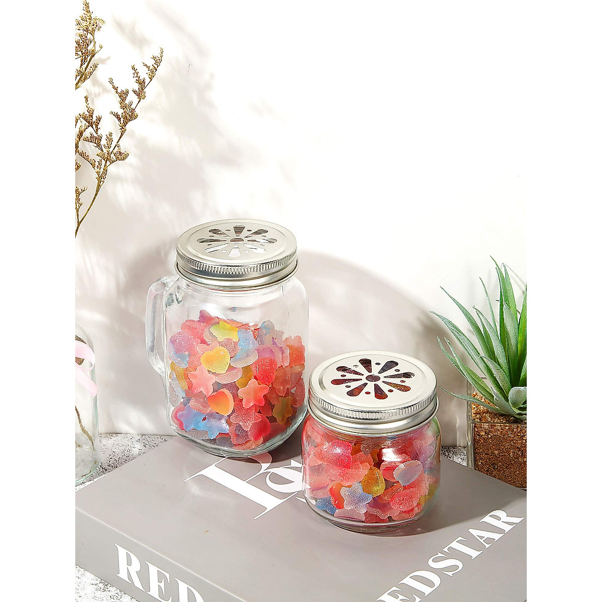 28 Pieces Daisy Jar Lids Regular Mouth Mason Jar Lids Daisy Cut Lids Storage Canning Lids Compatible with Straw Hole For Drinking Daisy Flower Jar Lids