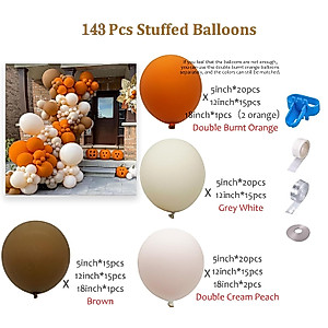 Longwu 143pcs Burnt Orange Balloons Terracotta Balloon Arch Kit Rust Balloons Double Stuffed Cream Peach Balloon for Fall Winter Baby Shower Halloween Decorations