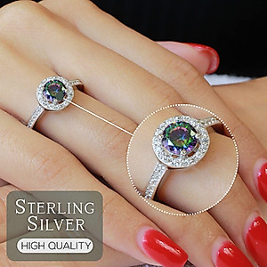 CloseoutWarehouse Rainbow Simulated Topaz Cubic Zirconia Embraced Round Solitaire Ring Sterling Silver Size 10
