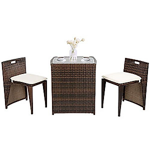 FDW Patio Set 3 Pieces Outdoor Wicker Patio Furniture Sets Wicker Bistro Set Rattan Chair Conversation Sets Patio Sofa Wicker Table Set for Yard Backyard Lawn Porch Poolside Balcony,Brown