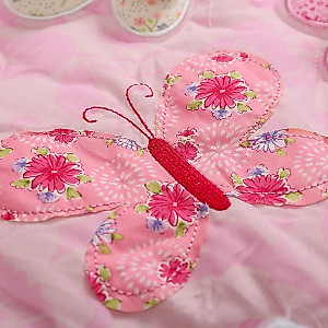 Brandream Pink Butterfly Floral Crib Bedding Set for Girls | 4 Piece Nursery Set | Comforter, Fitted Sheet, Skirt, Diaper Stacker Included