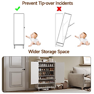 ONBRILL Shoe Cabinet Storage for Entryway, 6-Tier Farmhouse Shoe Storage Cabinet with Cross Molding Doors and 3 Adjustable Shelves, 45'' Tall Shoes Organizer Cabinet for Entryway, Front Door, White