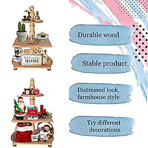 NISE, Farmhouse Three Tiered Tray Stand - 22x16 inch Farmhouse 3 Tier Tray - White Wooden Decorative Tiered Tray for Tier Tray Decor - Kitchen Table Centerpieces (Brown) (NTTT)