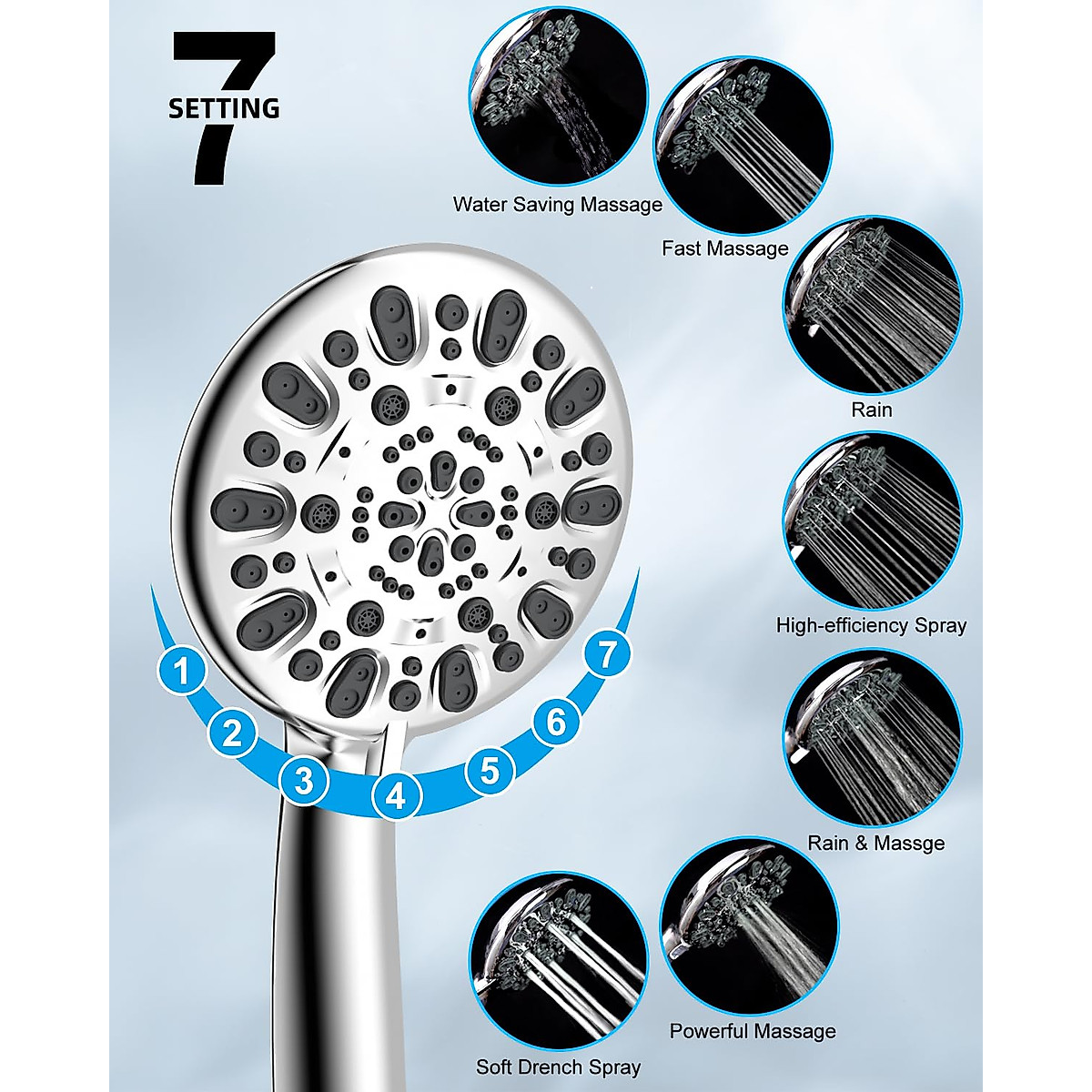 Hibbent Metal Thickness Shower Head, 10'' High Pressure Rainfall Shower Head/Handheld Showerhead Combo with 12'' Adjustable Shower Extension Arm, 7-Spray, 71'' Hose, Showerhead Holder, Chrome