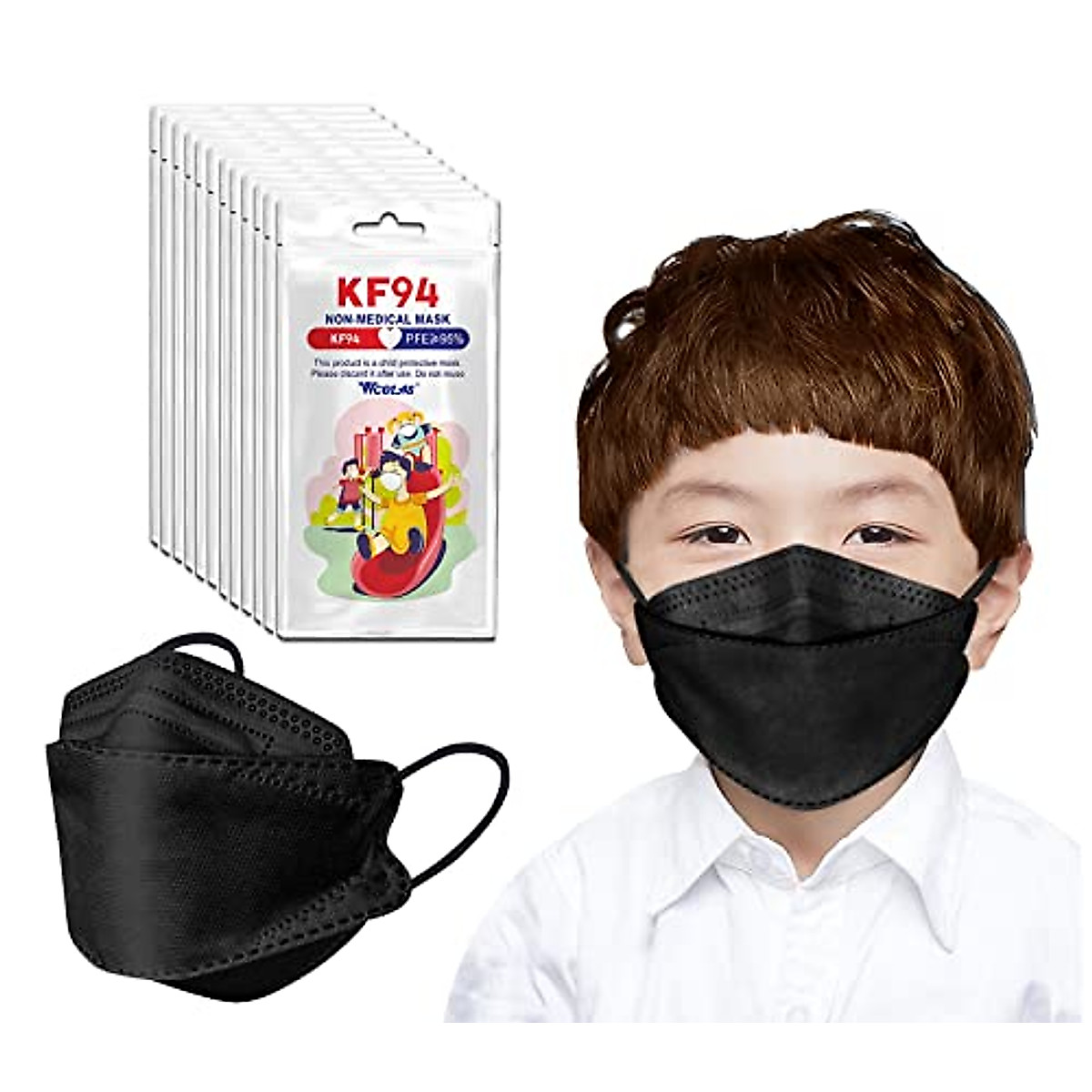 Disposable Face Masks for Kids, KF94 Masks, 4 Layer Face Masks,Black Masks, 50 PCS