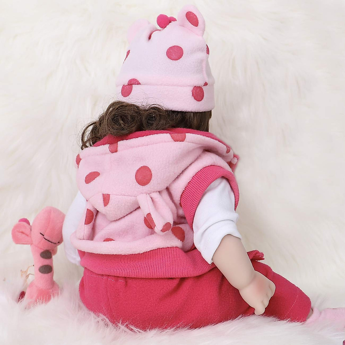 ENADOLL Reborn Baby Doll Realistic Silicone Vinyl Polka Dot Giraffe Baby 16 inch Weighted Soft Body Lifelike Doll Gift Set for Ages 3+(Polka Dot Giraffe)