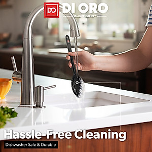 DI ORO Seamless Series 7-Piece Silicone Utensil Kitchen Set - 600°F Heat-Resistant Rubber Cooking and Baking Tools - Food Grade, BPA Free, and LFGB Certified Silicone - 5 Spatulas and 2 Spoons (Black)