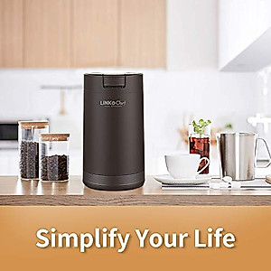 Coffee Grinder with Brush, LINKChef 200W Spice Grinder with Stainless Steel Blade for Seed Bean Nut Herb Pepper & Grain, Lid Activated Safety Switch, Brown, CG-8420