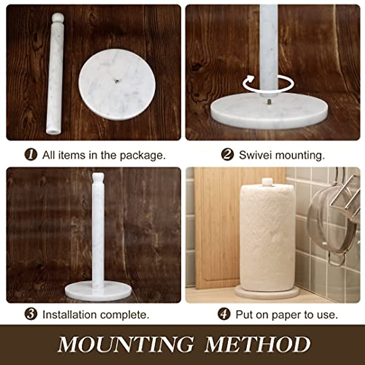 HERFECEAL Paper Towel Holder Stand, Marble Paper Towel Stand Marble Towel Dispenser Heavy-Duty Paper Towel Roll Holder for Kitchen Countertop Cabinet Bathroom, Carrara White