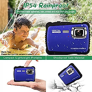 Kids Digital Camera-12 MP Children's Camera IP54 Rainproof Compact Video Camera with Flash,8X Digital Zoom, Point and Shoot Cameras for 3-14 Year Old Teen Boys Girls Christmas Birthday Gifts