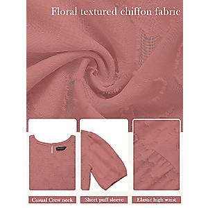 MEROKEETY Women's 2025 Summer Cute Bubble Sleeve Shirred Bohemian Dress Flowy Pleated Midi Long Dresses,Tearose,L