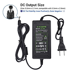DC 12V 3A Power Adapter, US Plug, 4.6FT Power Cord, 36 Watt AC 100-240V to DC 12Volt Transformers, Switching Power Supply for LED Strip Light, Camera, Wireless Router 2.1mm X 5.5mm