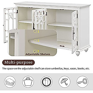 LUMISOL Farmhouse Sideboard Buffet Cabinet with Storage 4 Doors, Kitchen Sideboard Console Table Rustic Style for Living Room Adjustable Shelves Metal Handles, White