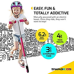 Swagtron SK1 Kick Start Electric Scooter for Kids with Extended Life Battery, ATSM Certified, Adjustable, Ages 5+, Cotton Candy Pink
