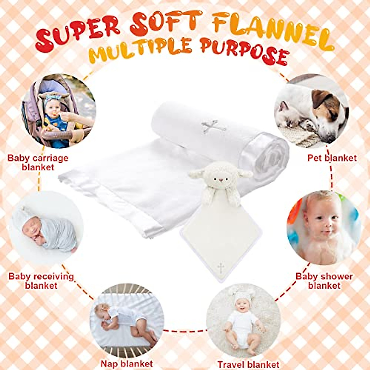 Panelee 2 Pcs Baptism Gifts Baptism Baby Christening Blanket with Embroidered Cross Baby Blessings Lamb Security Blanket Baby for First Communion, Christening, Baby Baptism Gifts Baby Showers