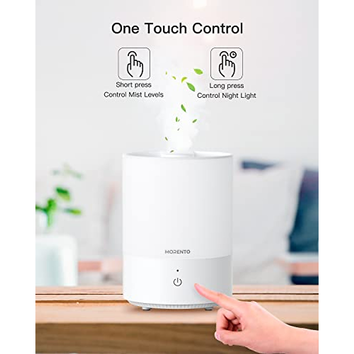 Cool Mist Humidifier for Bedroom, MORENTO Top Fill Humidifier Essential Oil Diffuser with 2.5L Water Tank for Home and Office, Baby and Plants with Night Light, Sleep Mode, Auto Shut Off, White