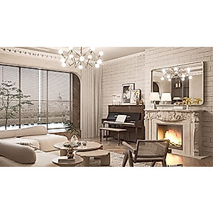 TokeShimi 40 x 30 Inch Brushed Silver Bathroom Mirror for Wall Brushed Brass Metal Rounded Corner Rectangle Mirror Metal Frame Deep Set Design Hangs Horizontal Or Vertical