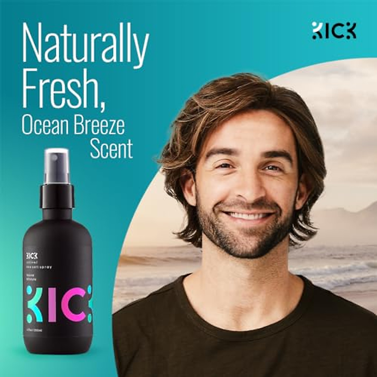 Kick Sea Salt Spray for Hair Men - Beachy Waves and Surfer Hair Style - Salt Water Spray for Hair - Natural Texturizing and Volumizing Hair Spray - 200ml