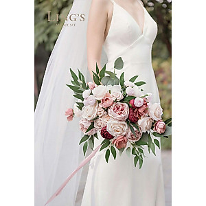 Ling's Moment Artificial Flowers Silk Austin Roses Silk Flowers Artificial Roses w/Stem for Wedding Bouquets Centerpieces Party Home Decoration