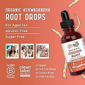 MaryRuth Organics Ashwagandha Root | USDA Organic Ashwagandha Liquid Drops | Stress Relief, Natural Calm, Relaxation and Mood Support Supplement | Adaptogenic | Nervine | Vegan | Non-GMO | 60 Servings