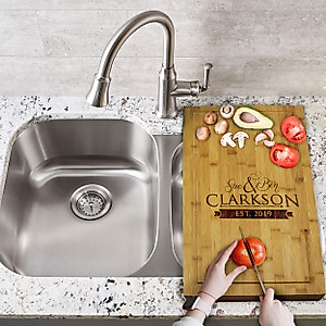 Custom Personalized Wedding Cutting Board for Over the Sink, Stove, Counter - Engraved Kitchen Prep Board Gift for Newlyweds, Anniversary, Couples