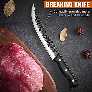 Naitesen Professional Butcher Knife Set 3, Bullnose Meat Carving Knife Breaking Knife Boning Knife Hand Forged Very Sharp for Meat Cutting Home Kitchen Cooking BBQ