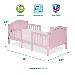 Dream On Me Portland 3 In 1 Convertible Toddler Bed in Pink, Greenguard Gold Certified, 56x29x28 Inch (Pack of 1)